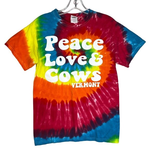 Gildan | Shirts | Vermont T Shirt Mens Small Rainbow Tye Dye Peace Love ...